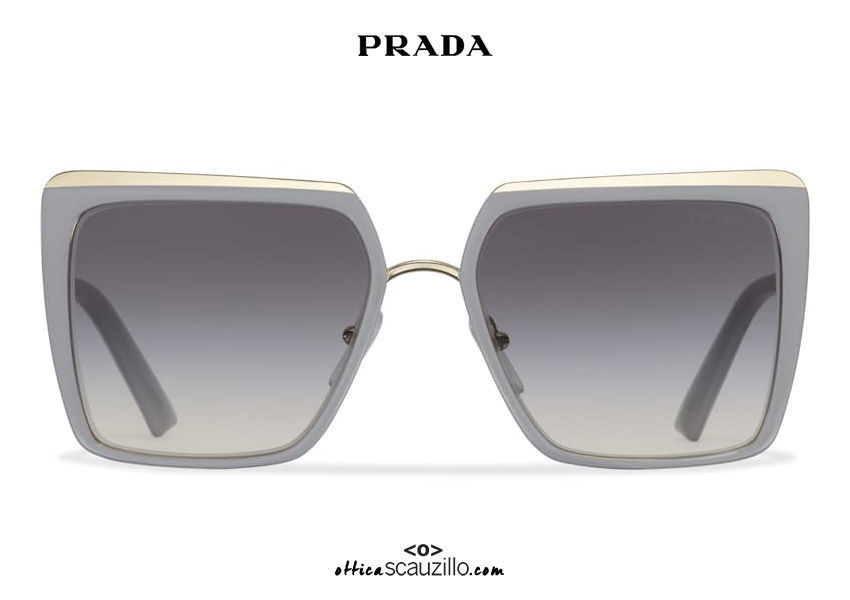 Oversized square metal sunglasses PRADA SPR 58W col. ice gray and gold ...