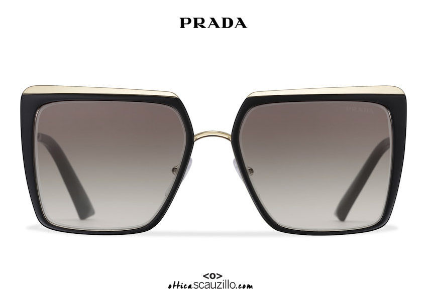 Oversized square metal sunglasses PRADA SPR 58W col. black and gold ...