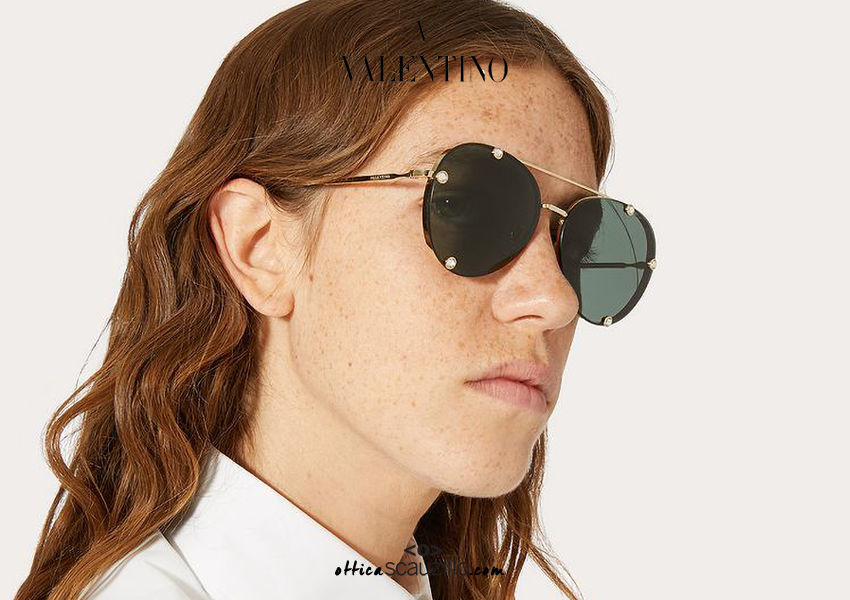 Metal aviator sunglasses with crystals Valentino VA 2045 col. 25B gold ...