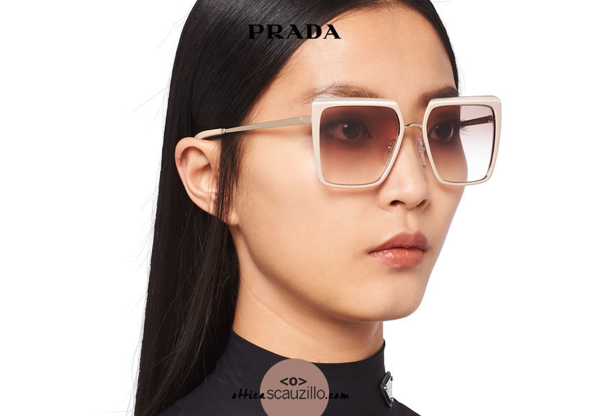 Oversized square metal sunglasses PRADA SPR 58W col. powder and gold ...