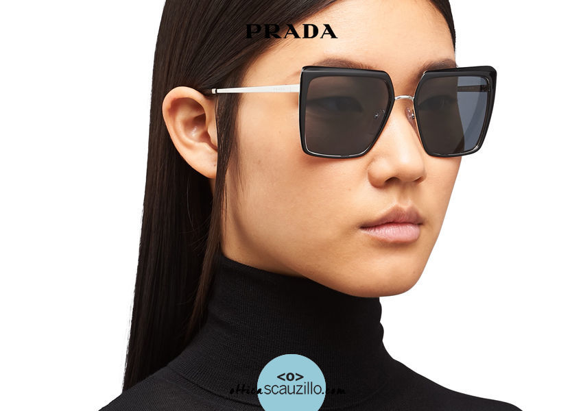 Oversized square metal sunglasses PRADA SPR 58W col. black | Occhiali ...
