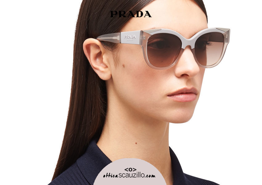 Oversized acetate cat eye sunglasses PRADA SPR 02W col. mink + opal ...