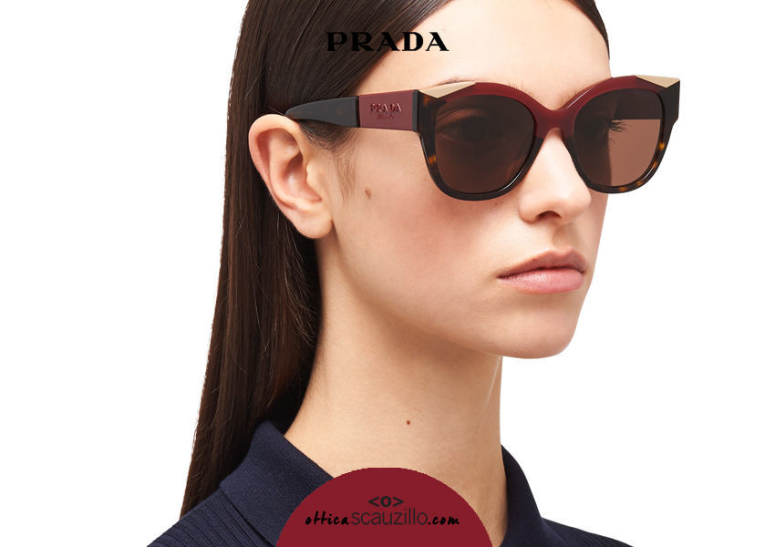 Oversized acetate cat eye sunglasses PRADA SPR 02W col. cerise + turtle ...