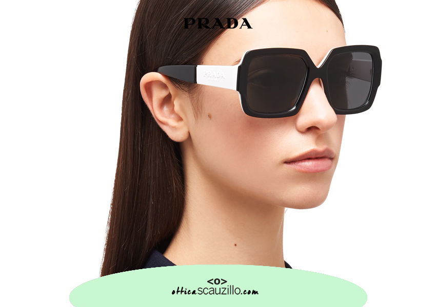 Oversized square acetate sunglasses PRADA SPR 21X col. black + white ...