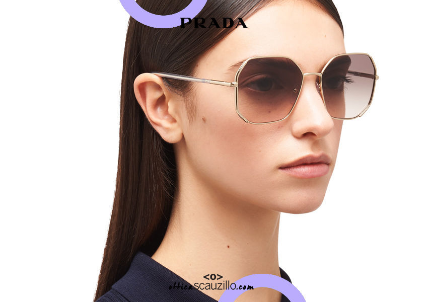 Oversized square metal sunglasses PRADA SPR 52W col. pale gold ...