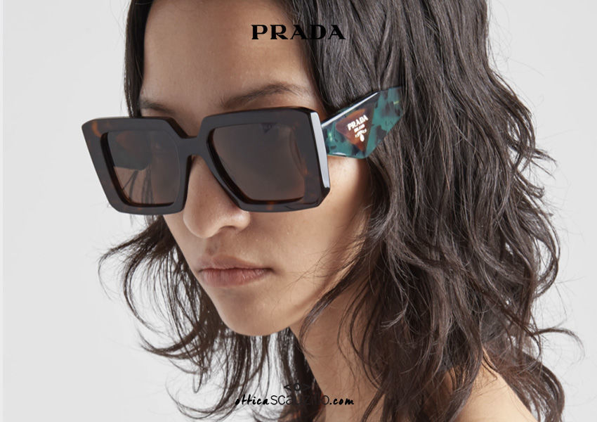 Oversized square sunglasses PRADA Symbole SPR 23YS col. Brown havana ...