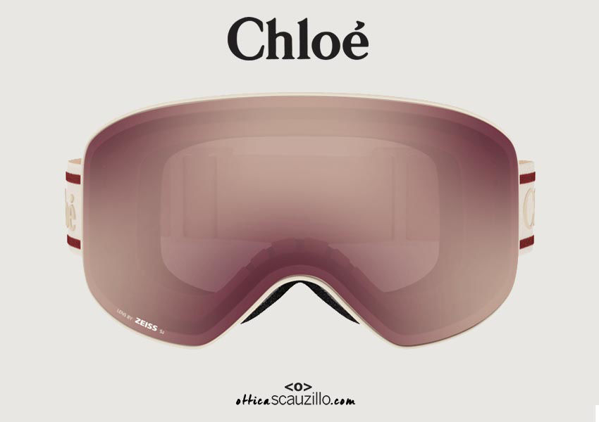 White Chloè ski goggle with pink mirror lens | Occhiali | Ottica Scauzillo
